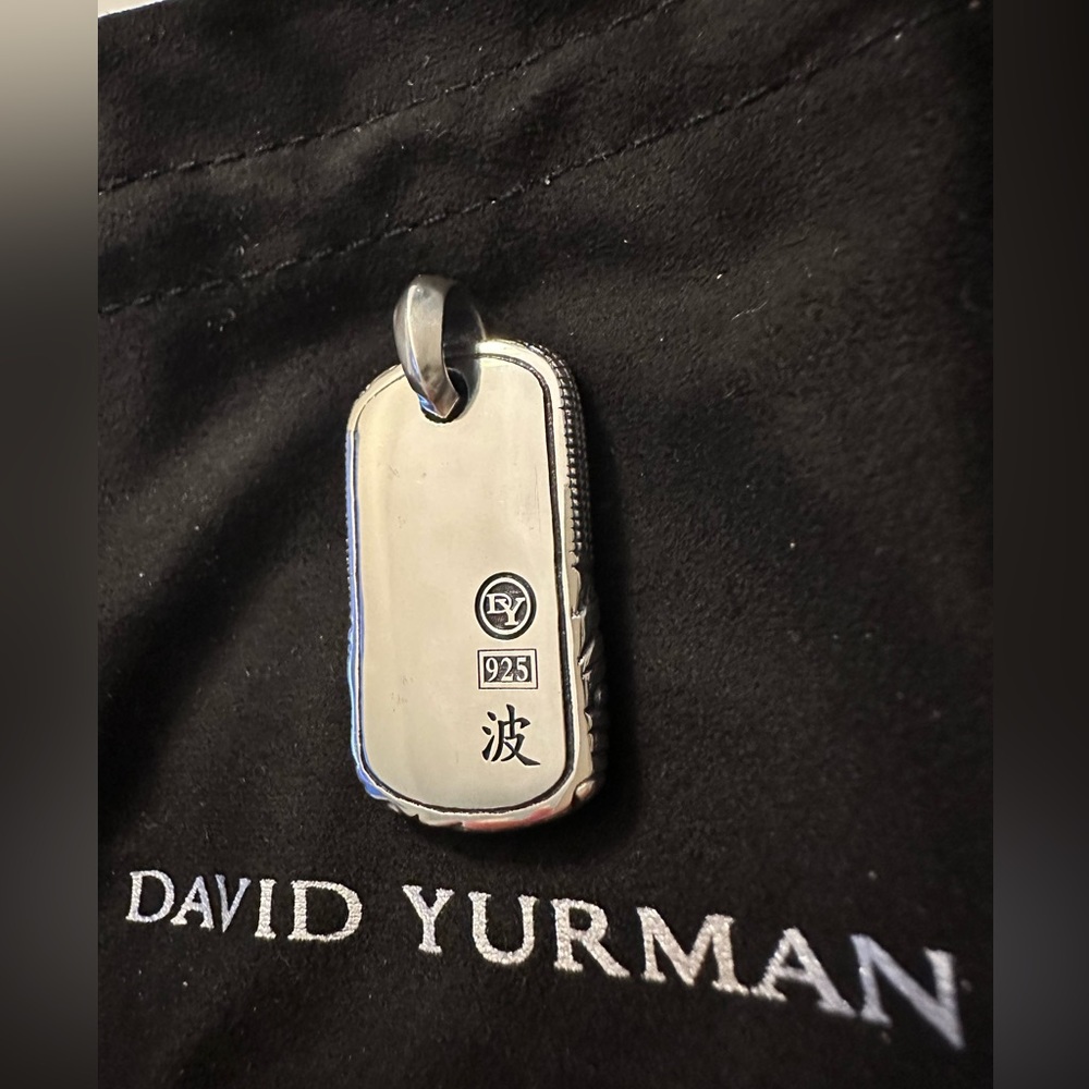 David Yurman Sterling Silver 35mm Waves Tag Pendant - Gem